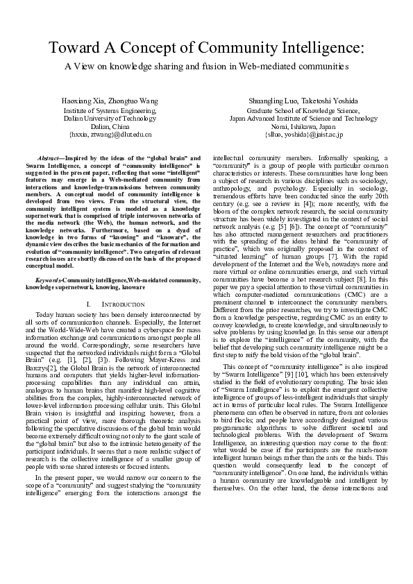 Toward a concept of community intelligence: A view on knowledge sharing ...