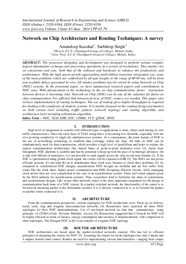 Pdf Network On Chip Architecture And Routing Techniques A Survey