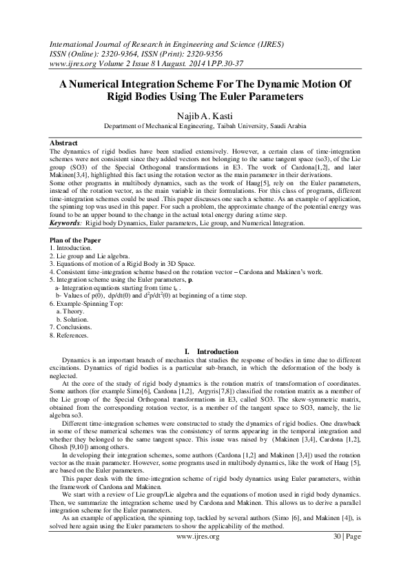 Pdf A Numerical Integration Scheme For The Dynamic Motion Of Rigid Bodies Using The Euler 
