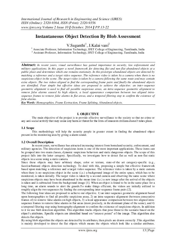 (PDF) Instantaneous Object Detection By Blob Assessment