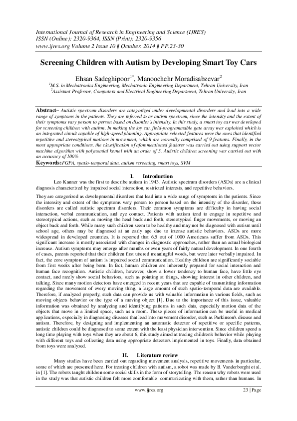 (PDF) Screening Children with Autism by Developing Smart Toy Cars