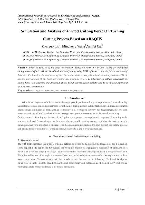 (PDF) Simulation and Analysis of 45 Steel Cutting Force On Turning Cutting Process Based on ABAQUS