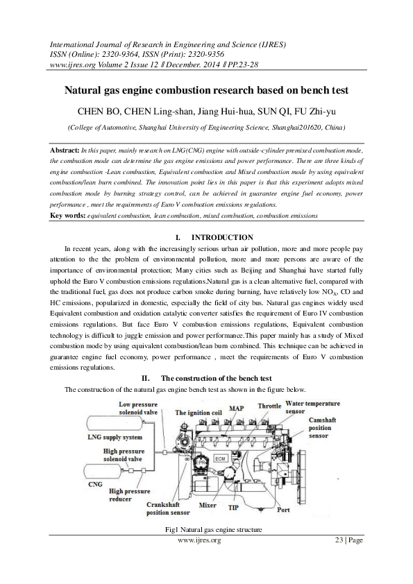 (PDF) Natural gas engine combustion research based on bench test