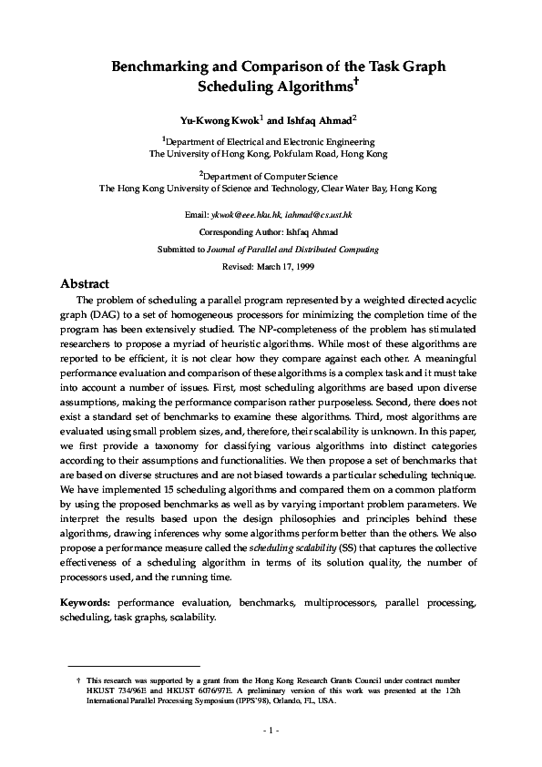 Pdf Benchmarking And Comparison Of The Task Graph Scheduling Algorithms