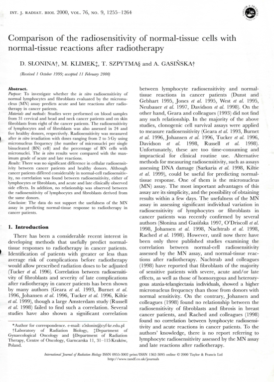 Comparison of the radiosensitivity of normal-tissue cells with normal ...