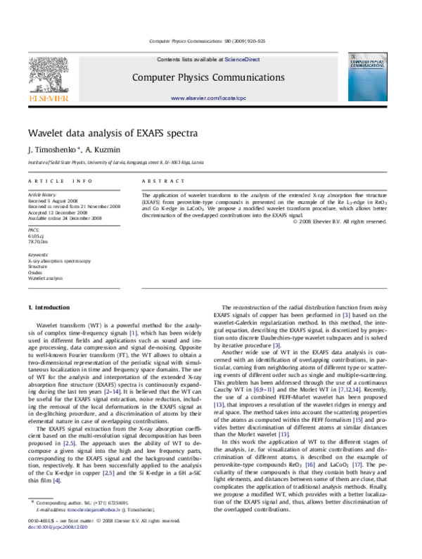 (PDF) Wavelet data analysis of EXAFS spectra