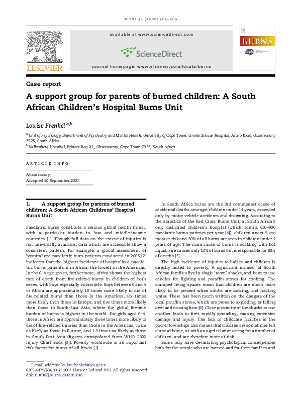 (PDF) A support group for parents of burned children: A South African ...