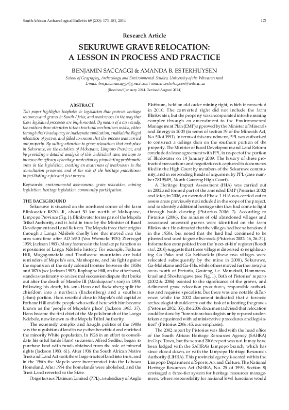 (PDF) Sekuruwe Grave Relocation: a lesson in process and practice