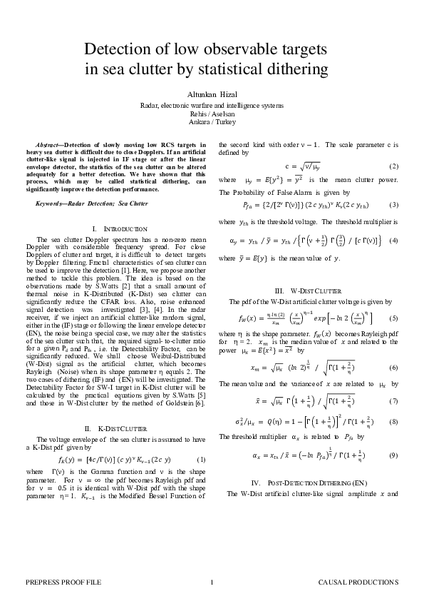 (PDF) Detection of low observable targets in sea clutter by statistical dithering | Altunkan ...