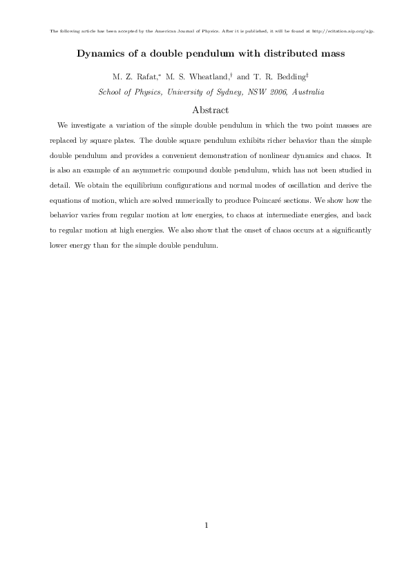 Pdf Dynamics Double Pendulum With Distributed Mass