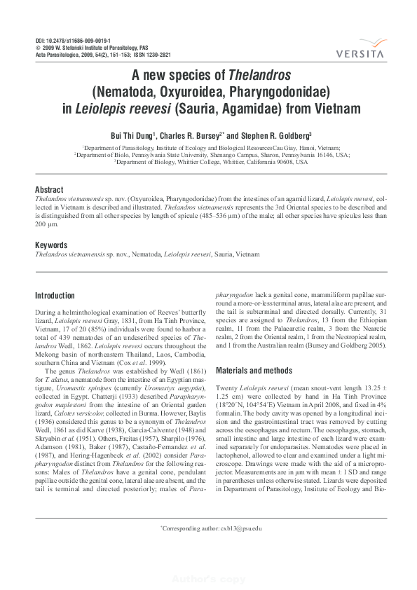 (PDF) A new species of Thelandros (Nematoda, Oxyuroidea ...