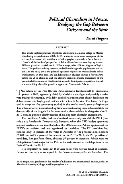 (PDF) Political Clientelism in Mexico: Bridging the Gap Between ...