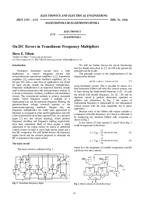 (PDF) On DC Errors in Translinear Frequency Multipliers