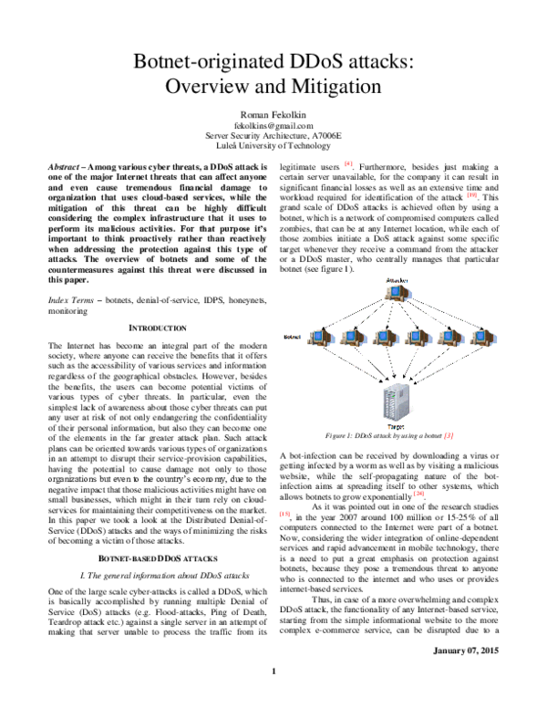 Pdf Botnet Originated Ddos Attacks Overview And Mitigation Roman