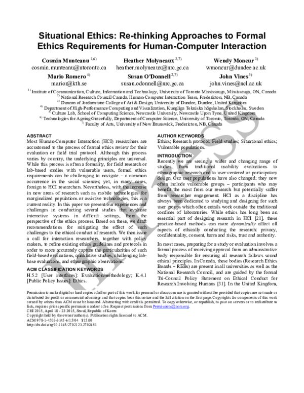 (PDF) Situational Ethics: Re-thinking Approaches to Formal Ethics Requirements for Human ...