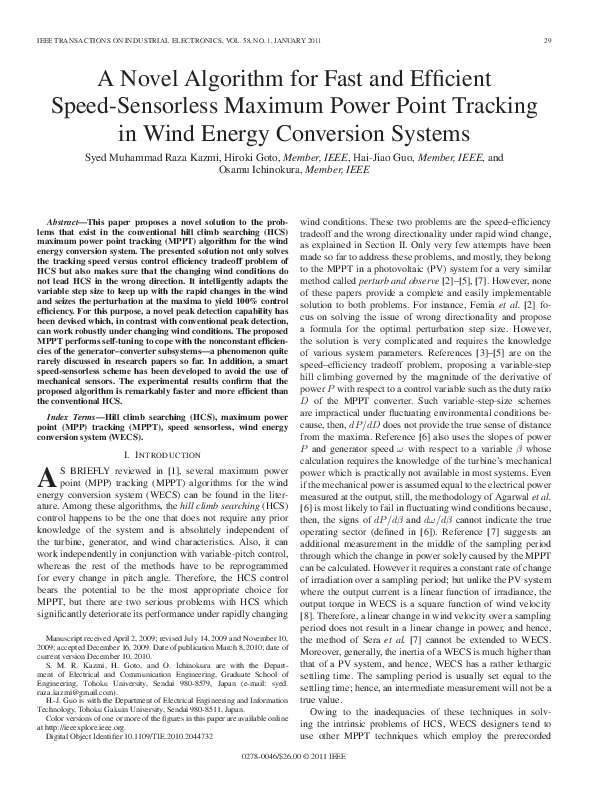 Pdf A Novel Algorithm For Fast And Efficient Speed Sensorless Maximum