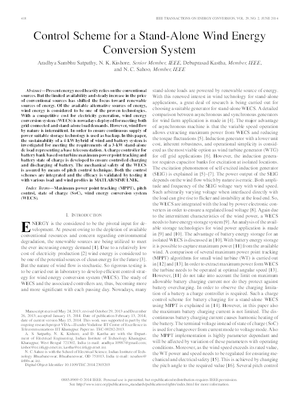 (PDF) Control Scheme for a Stand-Alone Wind Energy Conversion System