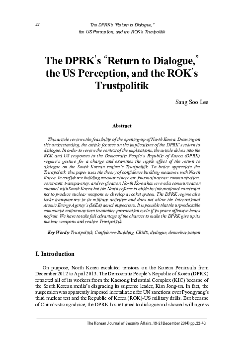 (PDF) The DPRK's "Return to Dialogue," the US Perception, and the ROK's ...