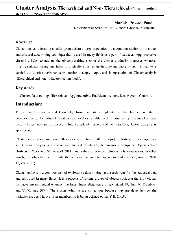 Pdf Cluster Analysis Hierarchical And Non Hierarchical Concept Method Steps And