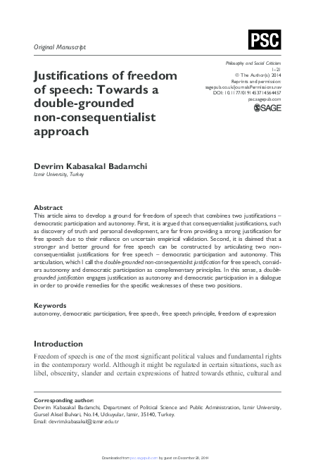 (PDF) Justifications of freedom of expression: towards a double ...