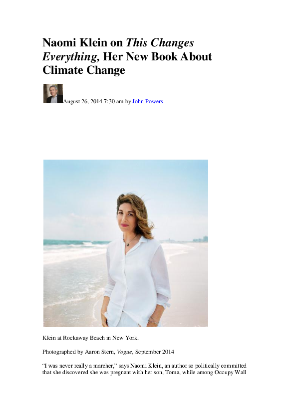 (DOC) Naomi Klein on This Changes Everything, Her New Book About Climate Change