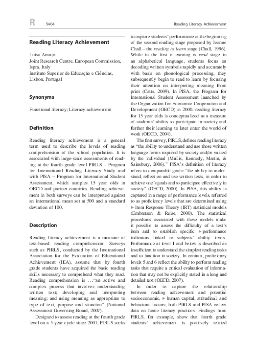 (PDF) Reading Literacy Achievement