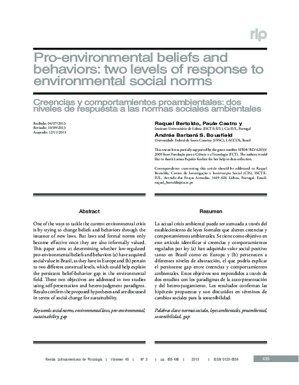 (PDF) Pro-environmental beliefs and behaviors: two levels of response ...