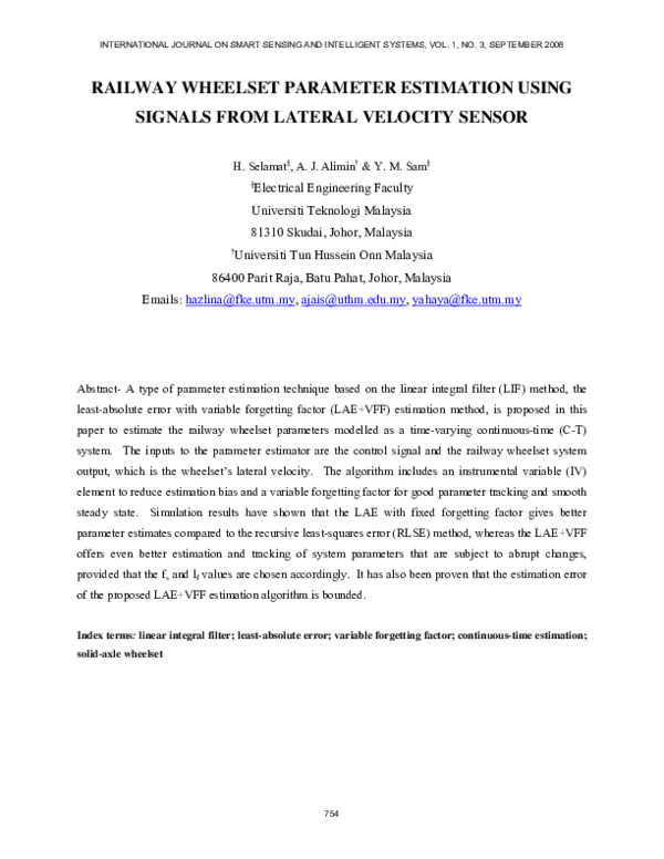 Pdf Railway Wheelset Parameter Estimation Using Signals From Lateral