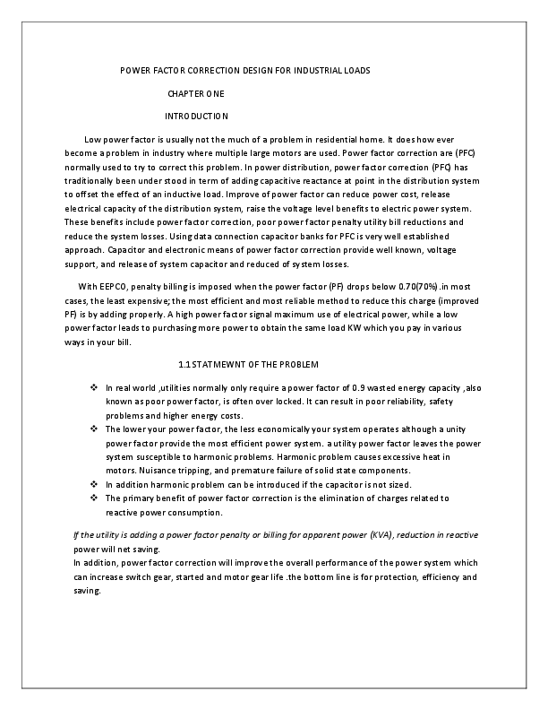 (DOC) POWER FACTOR CORRECTION DESIGN FOR INDUSTRIAL LOADS