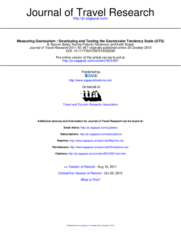 (PDF) Measuring Geotourism: Developing and Testing the Geotraveler ...