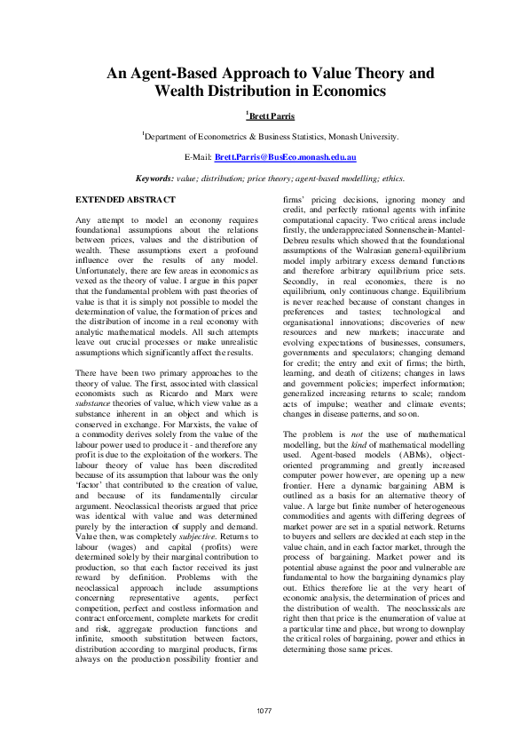 (PDF) An Agent-Based Approach to Value Theory and Wealth Distribution ...