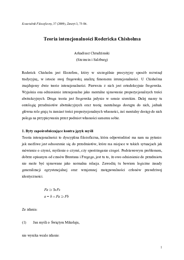 (PDF) Teoria intencjonalności Rodericka Chisholma (Roderick Chisholm's ...