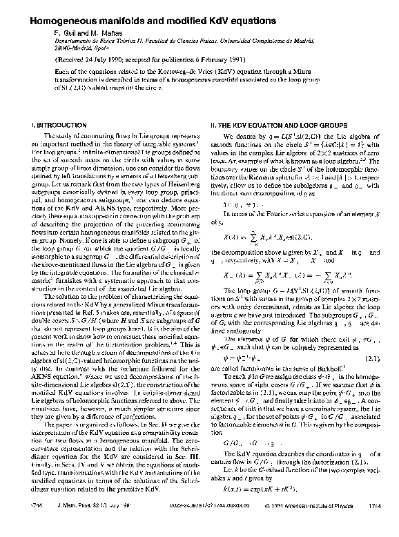 (PDF) Homogeneous manifolds and modified KdV equations