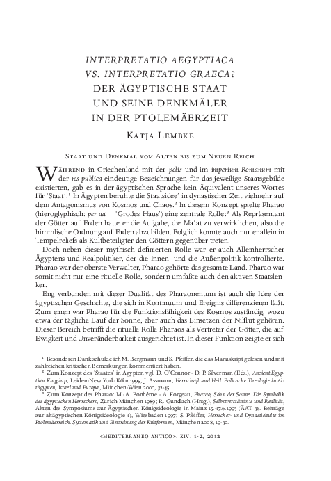 (PDF) Interpretatio Aegyptiaca vs. Interpretatio Graeca? Der ägyptische ...
