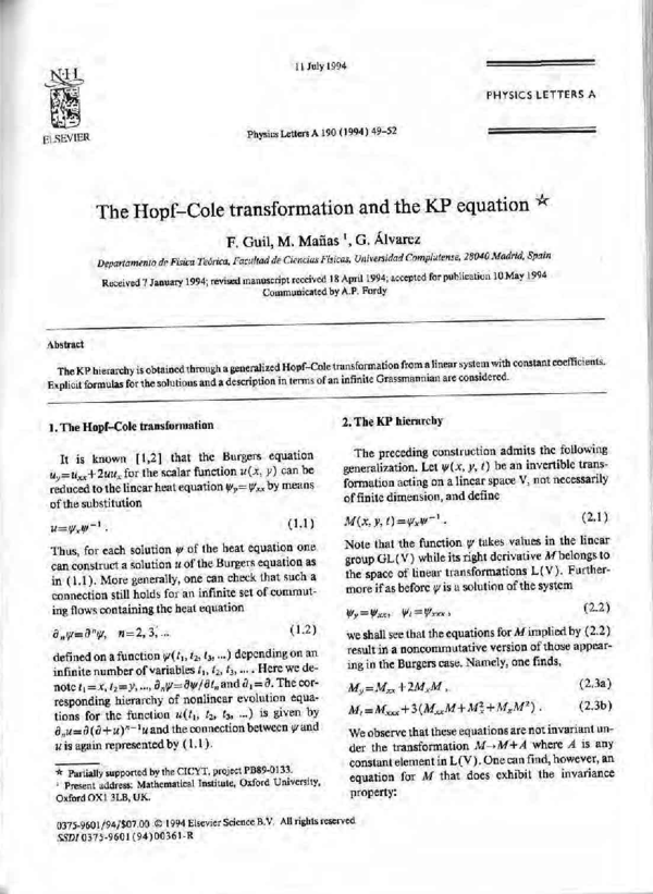 (PDF) The Hopf-Cole Transformation and the KP Equation