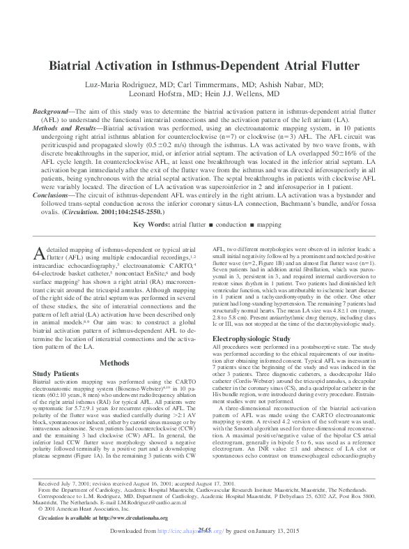 (PDF) Biatrial Activation in Isthmus-Dependent Atrial Flutter
