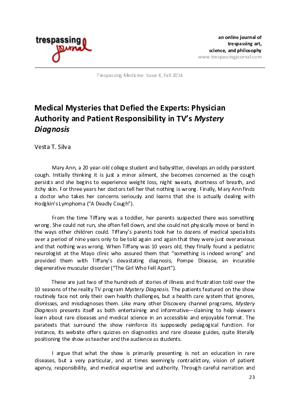 (PDF) Medical Mysteries that Defied the Experts: Physician Authority ...