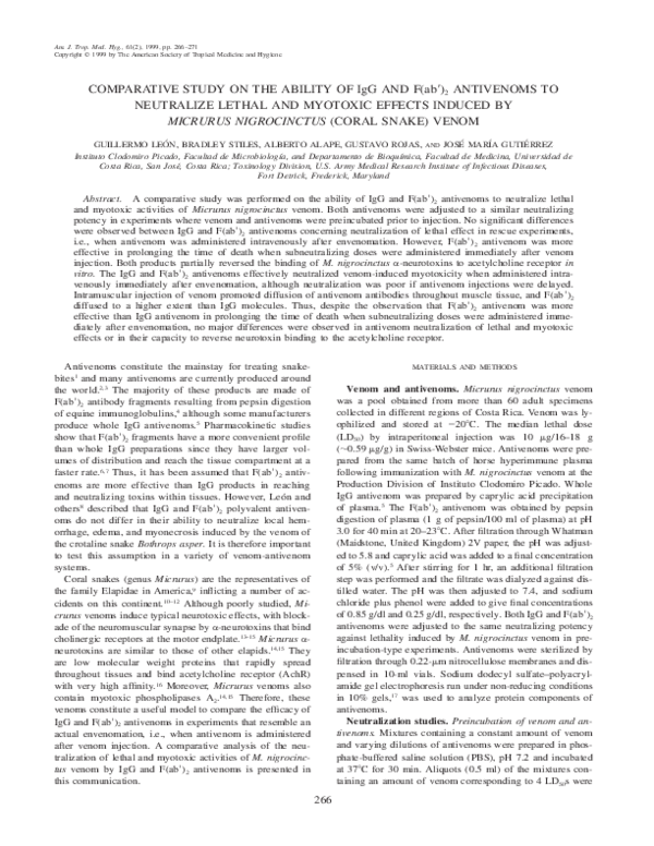 (PDF) COMPARATIVE STUDY ON THE ABILITY OF IgG AND F(ab 9)2 ANTIVENOMS ...