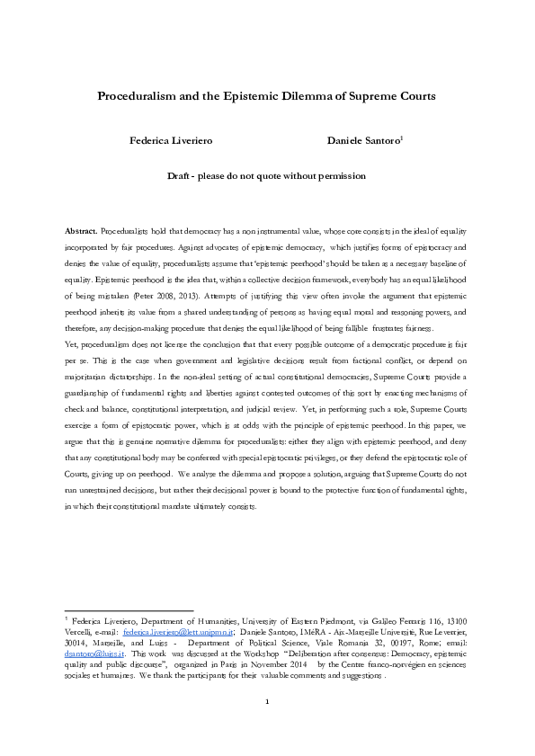 (PDF) Proceduralism and the Epistemic Dilemma of Supreme Courts