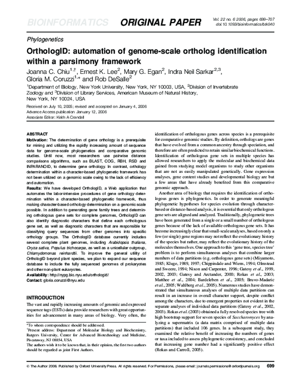 (PDF) OrthologID: automation of genome-scale ortholog identification ...
