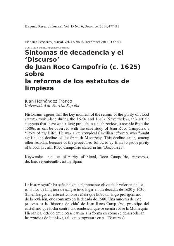 (DOC) Síntomas de decadencia y el ‘Discurso’ de Juan Roco Campofrío (c ...