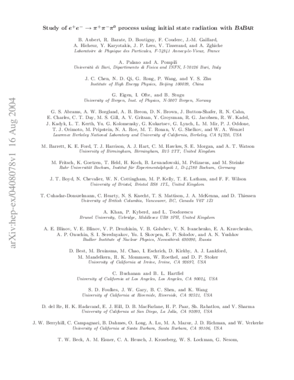 (PDF) Study of the e+e--->pi+pi-pi0 process using initial state ...