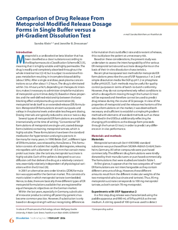 (PDF) Comparison of Drug Release From Metoprolol Modified Release ...