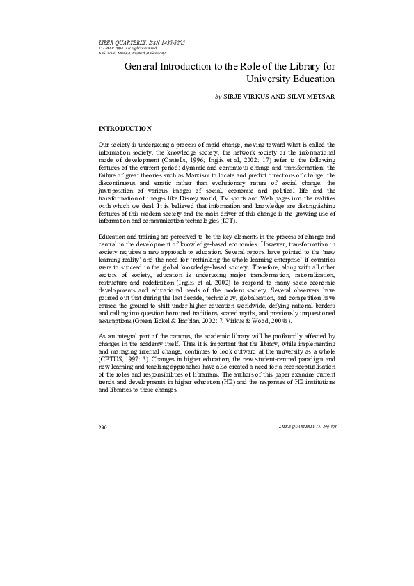 (PDF) General introduction to the role of the library for university ...