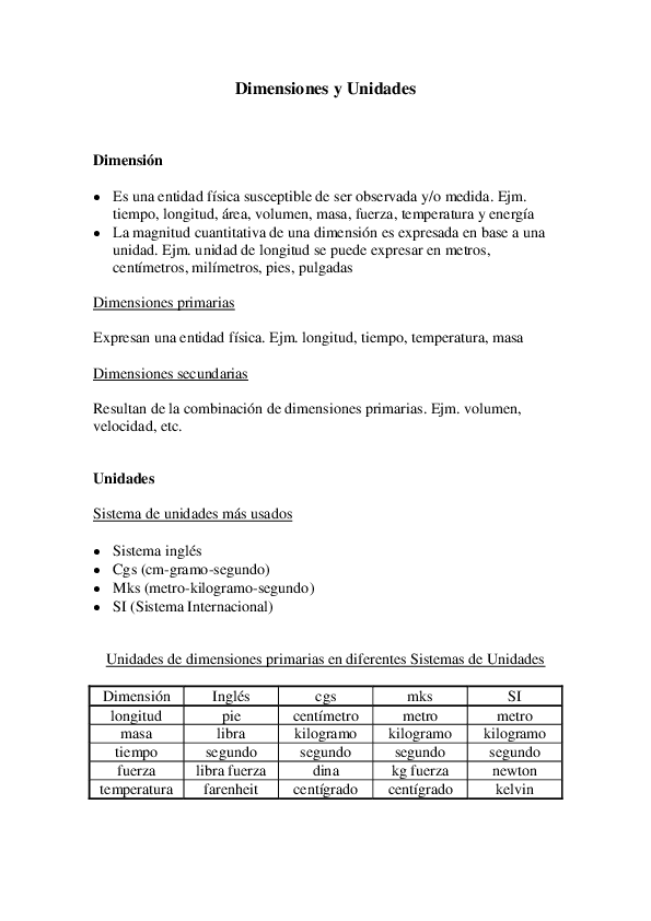 (PDF) Dimensiones y Unidades