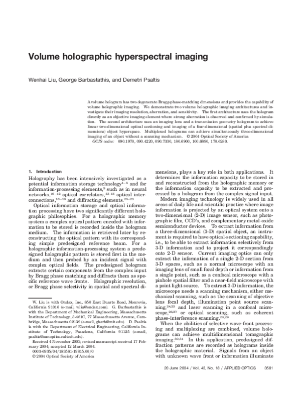 (PDF) Volume Holographic Hyperspectral Imaging