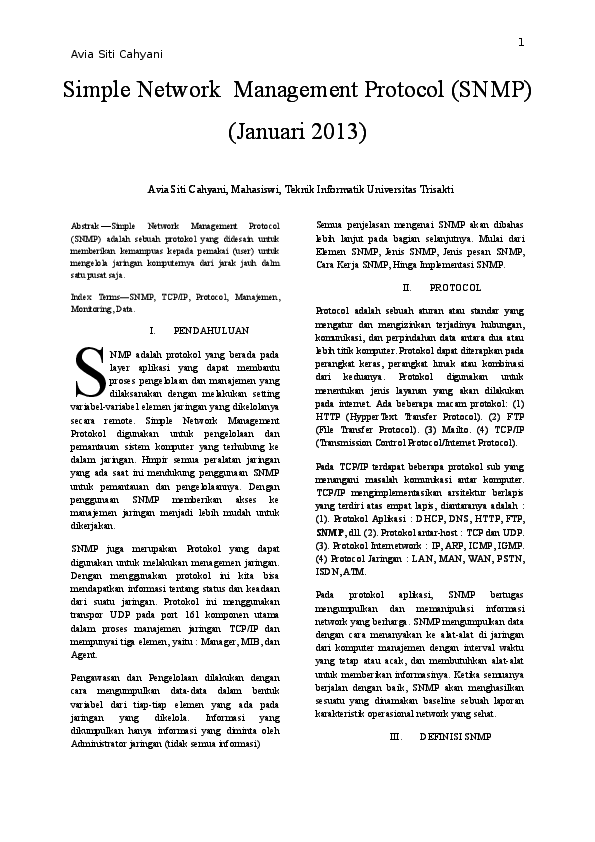 (DOC) Abstrak—Simple Network Management Protocol