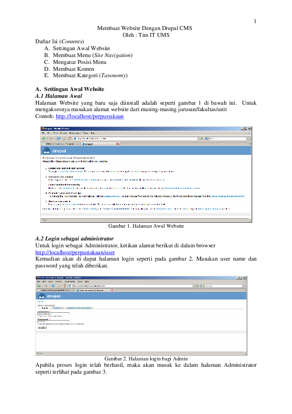 (PDF) Membuat Website Dengan Drupal CMS Oleh : Tim IT UMS Daftar Isi (Contents) A. Settingan ...