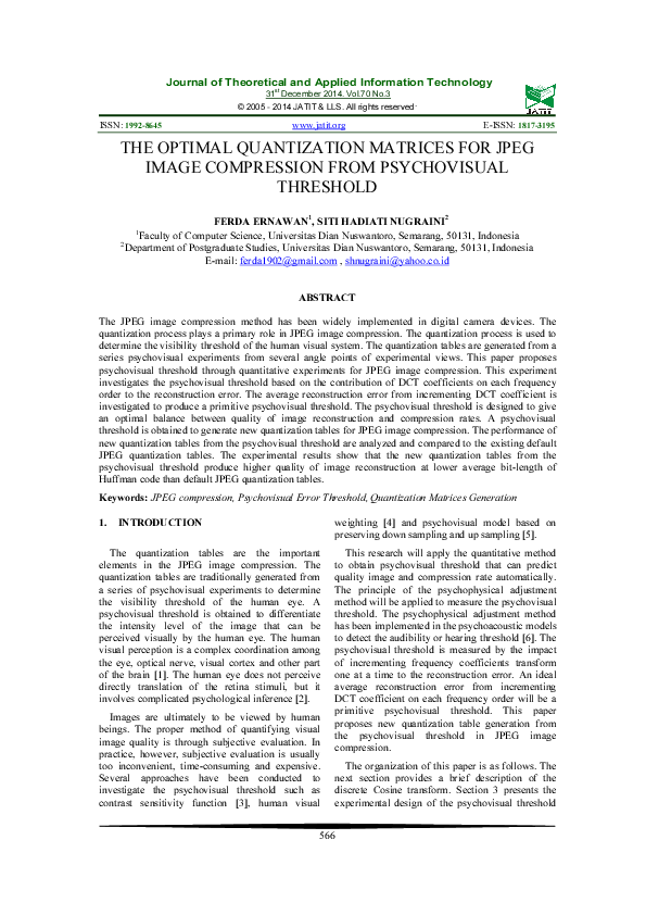 (PDF) The Optimal Quantization Matrices for JPEG Image Compression From ...