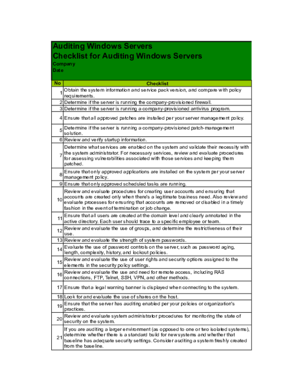 Checklistfor Auditing-Windows Servers